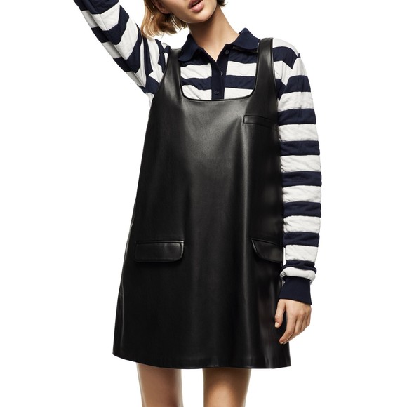 Zara | Dresses | Black Zara Faux Leather Sleeveless Pinafore Mini Dress ...